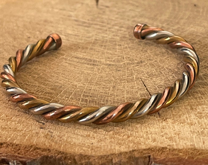 Vintage Multi Metal Twist Cuff Bracelet Copper Brass Silver Tone - Etsy