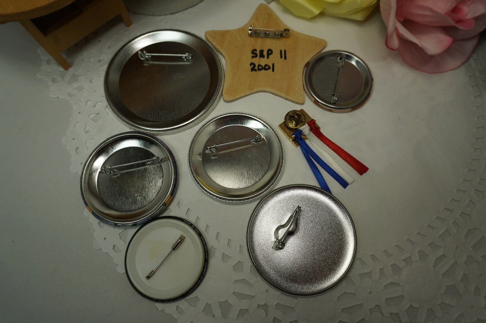 USA 6 Pin Back Buttons 1 Flag Label Pin and 1 Wooden God - Etsy