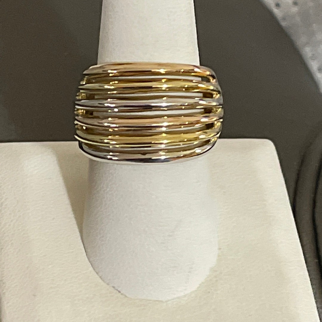 Vintage Gold Color and Sterling Wide Ribbed Band Ring Size 9 - Etsy