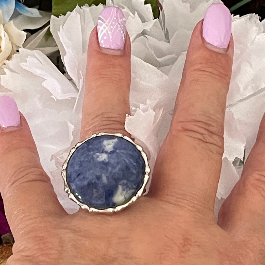 Sterling Round Solidate Stone Ring Size 9.25 - Etsy