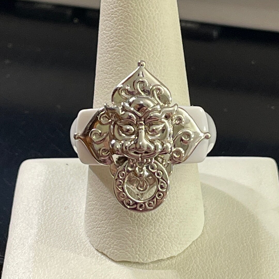 Sterling Silver Dragon Head Knocker White Plastic Ring Size 10 - Etsy