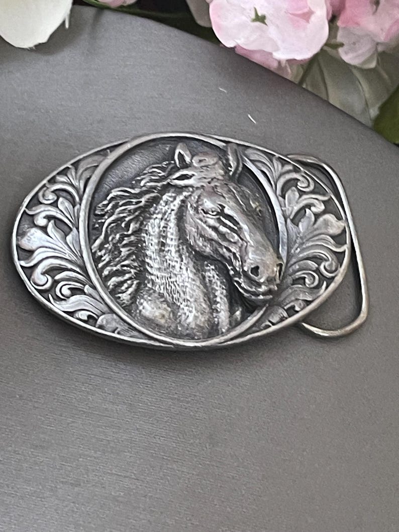 Vintage Gray Pewter Color Western Scroll Horse 3D Design 90s Bergamot ...