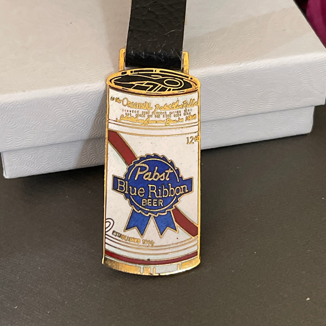 Gold Tone and Enamel Pabst Blue Ribbon Beer Can Collector Watch Fob ...