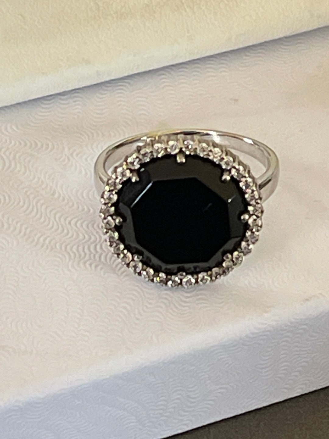 Sterling Silver 925A CZ Cubic Zirconia With Black Stone Ring Size 9 - Etsy