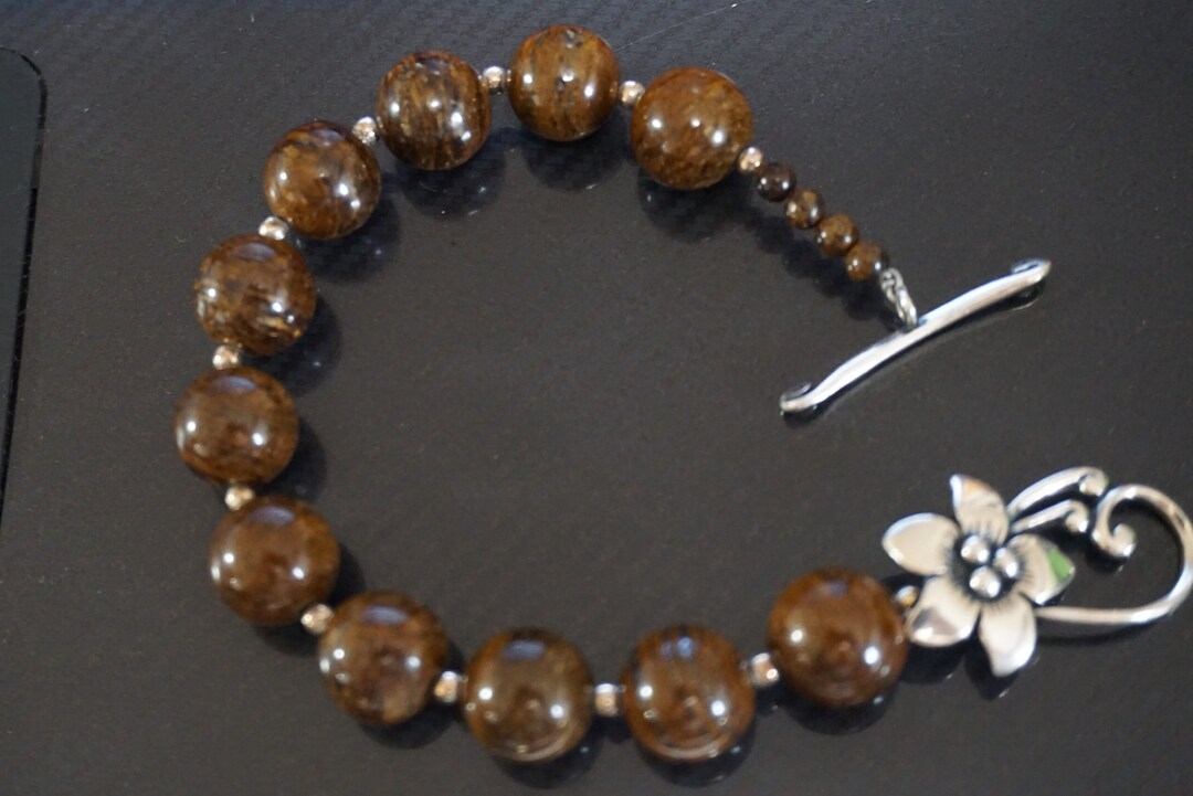 Silpada Sterling Silver ~ Bronzite Ball Bead Floral Toggle Bracelet - Etsy