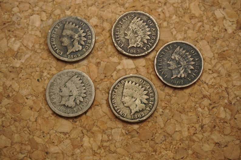 5-copper Nickle Indian Head Pennies - Etsy