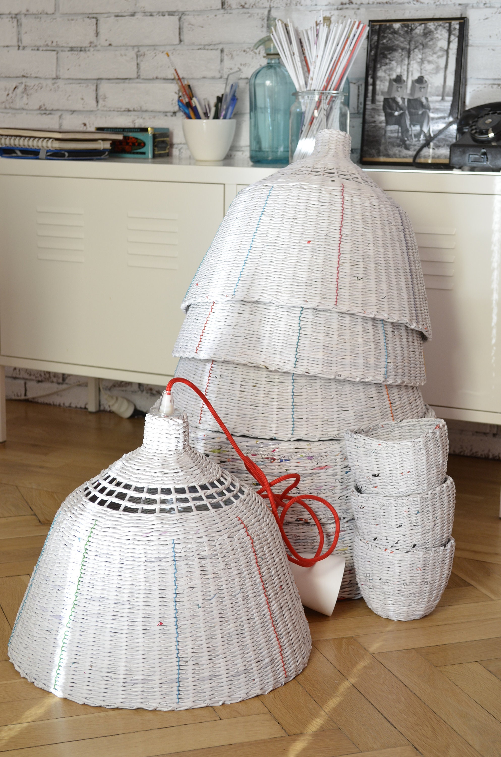 Industrial Hanging Eco Paper Lamp Minimal Designer Pendant Light White ...