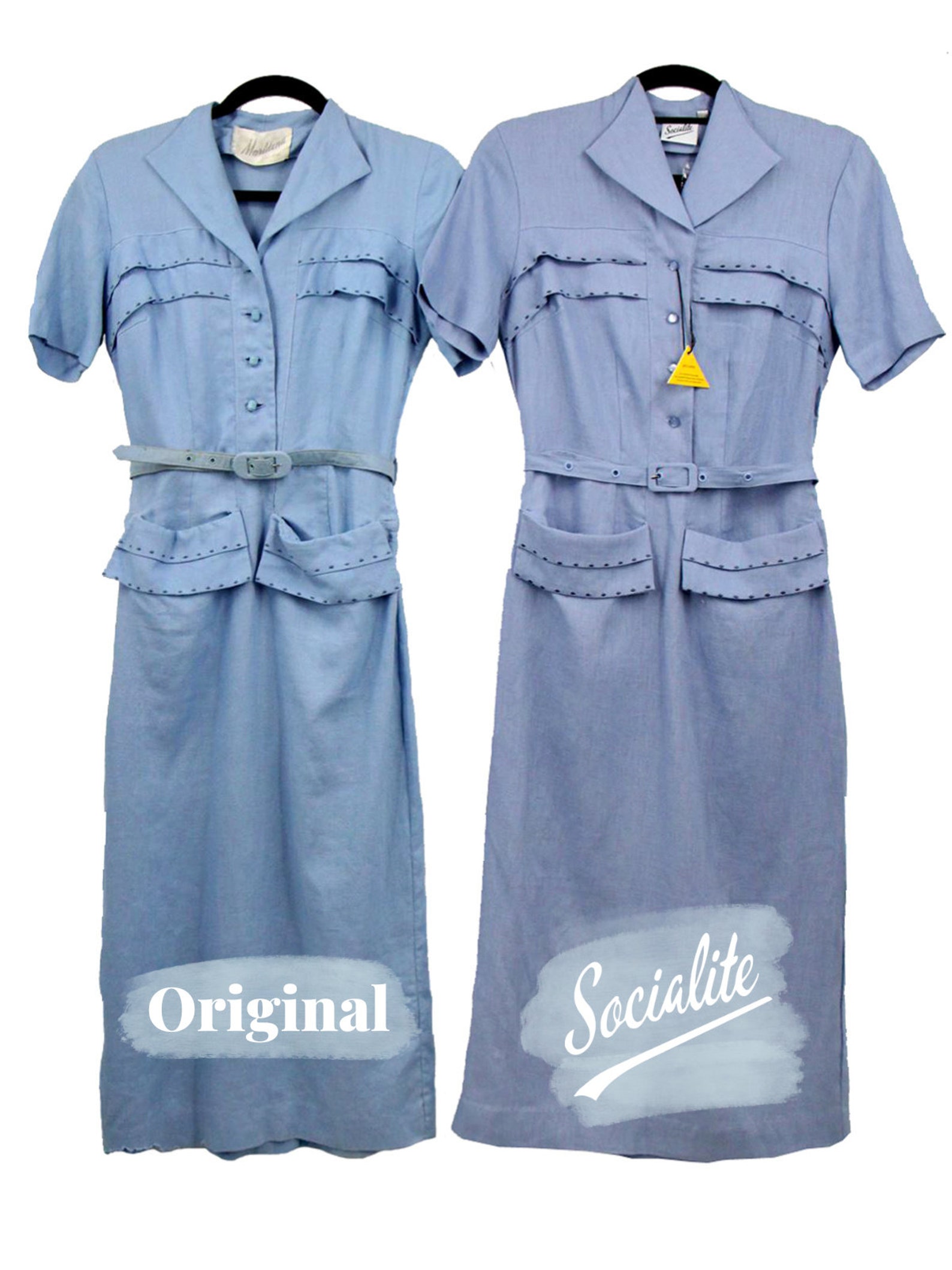 Cornflower Blue 1940s Style Linen Socialite Dress - Vintage Inspired ...