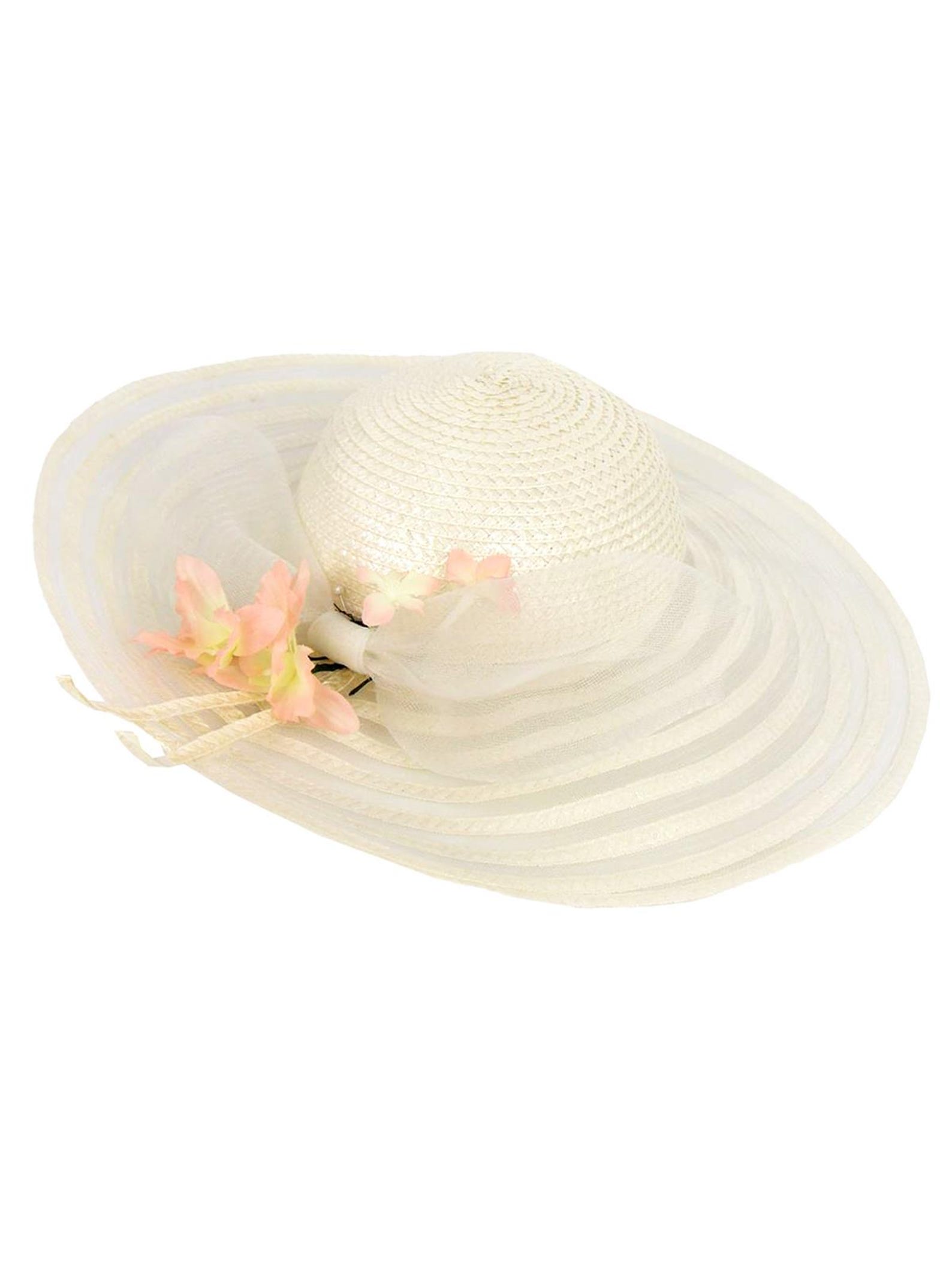 1970s Vintage White Striped Wide Brim Sun Hat Pretty Floral Decor - Etsy