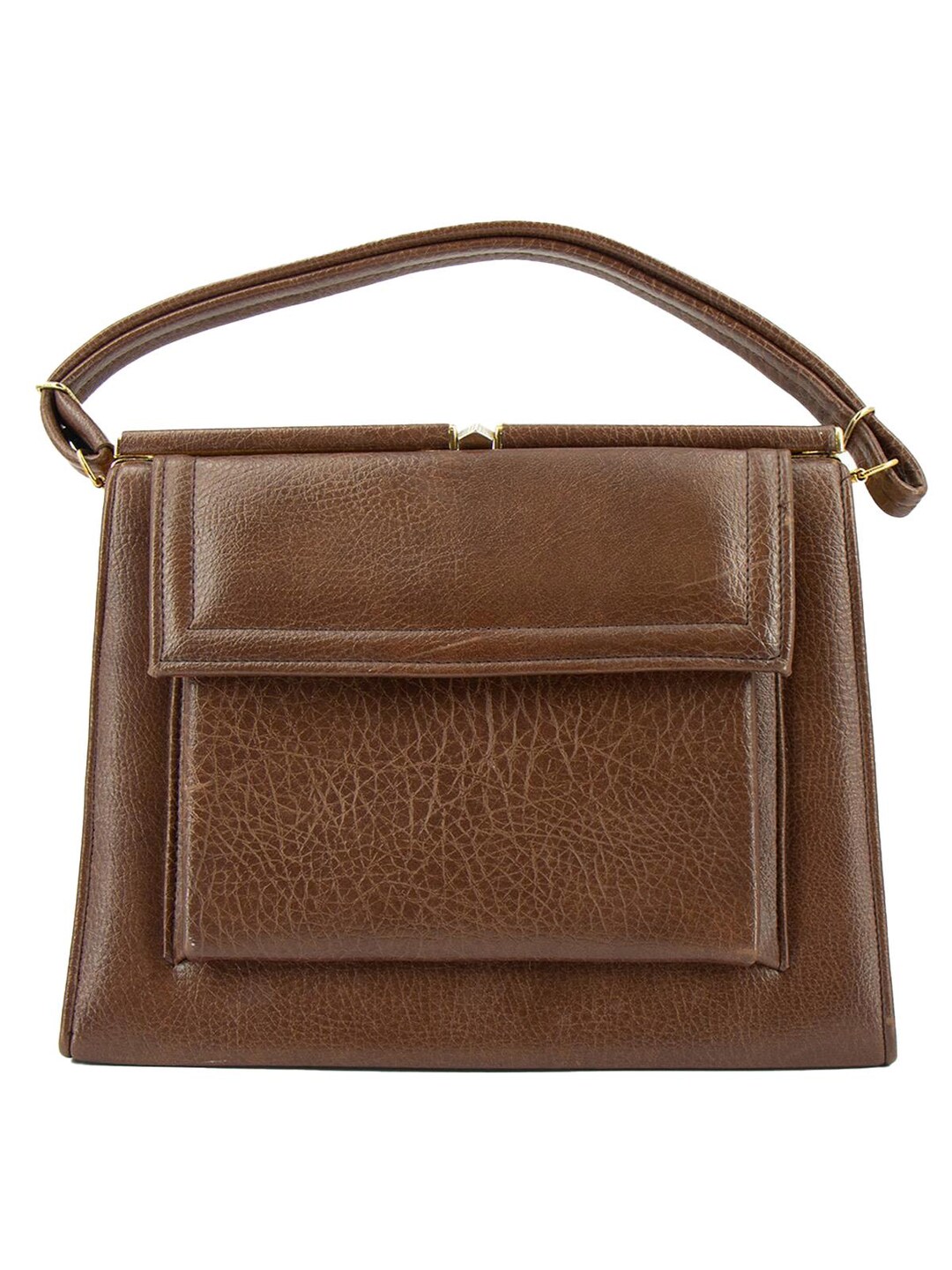 Vintage 40s 50s Large Chestnut Brown Textured Faux Leather Handbag - Etsy
