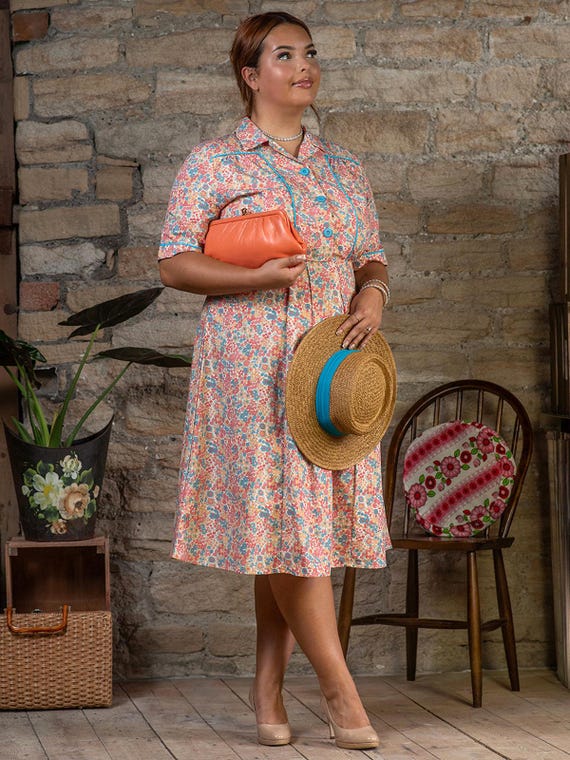 Cotton Forties Dress - 1940s Authentic Vintage Look -… - Gem