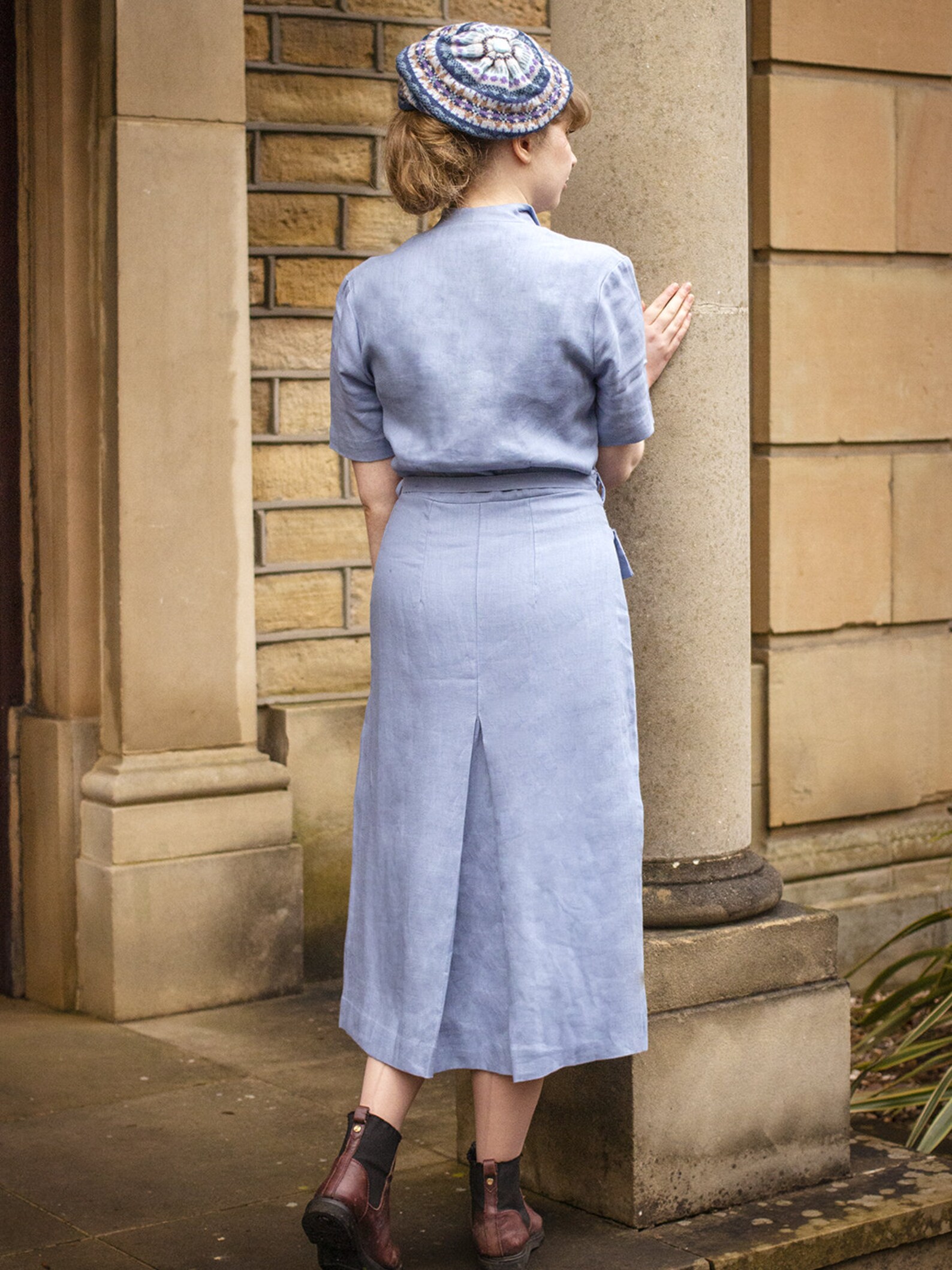 Cornflower Blue 1940s Style Linen Socialite Dress - Vintage Inspired ...