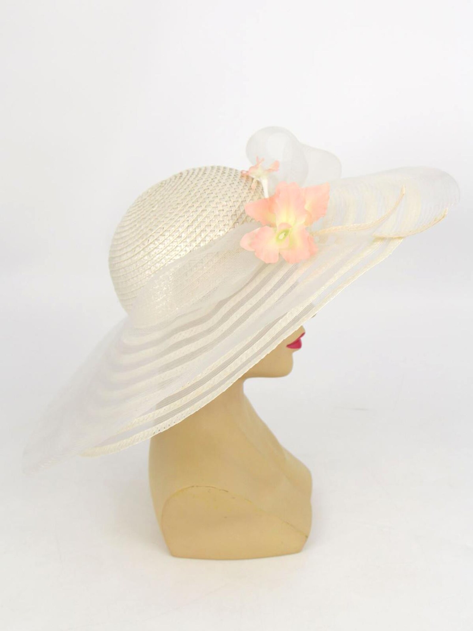 1970s Vintage White Striped Wide Brim Sun Hat Pretty Floral Decor - Etsy