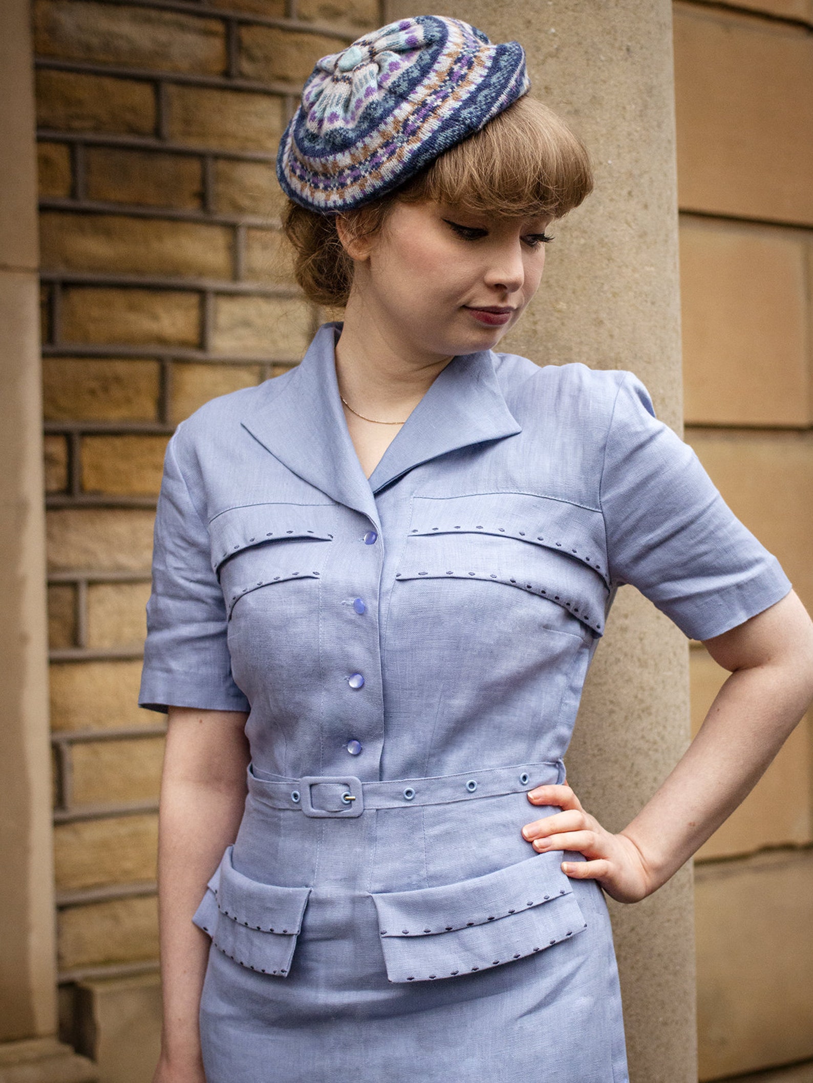 Cornflower Blue 1940s Style Linen Socialite Dress - Vintage Inspired ...