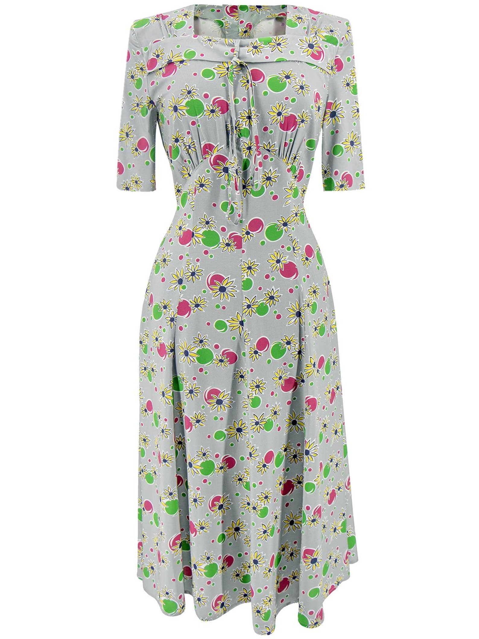 Vintage Style 1940s Floral Tribute Dress - Classic Daisy Bubble Print ...