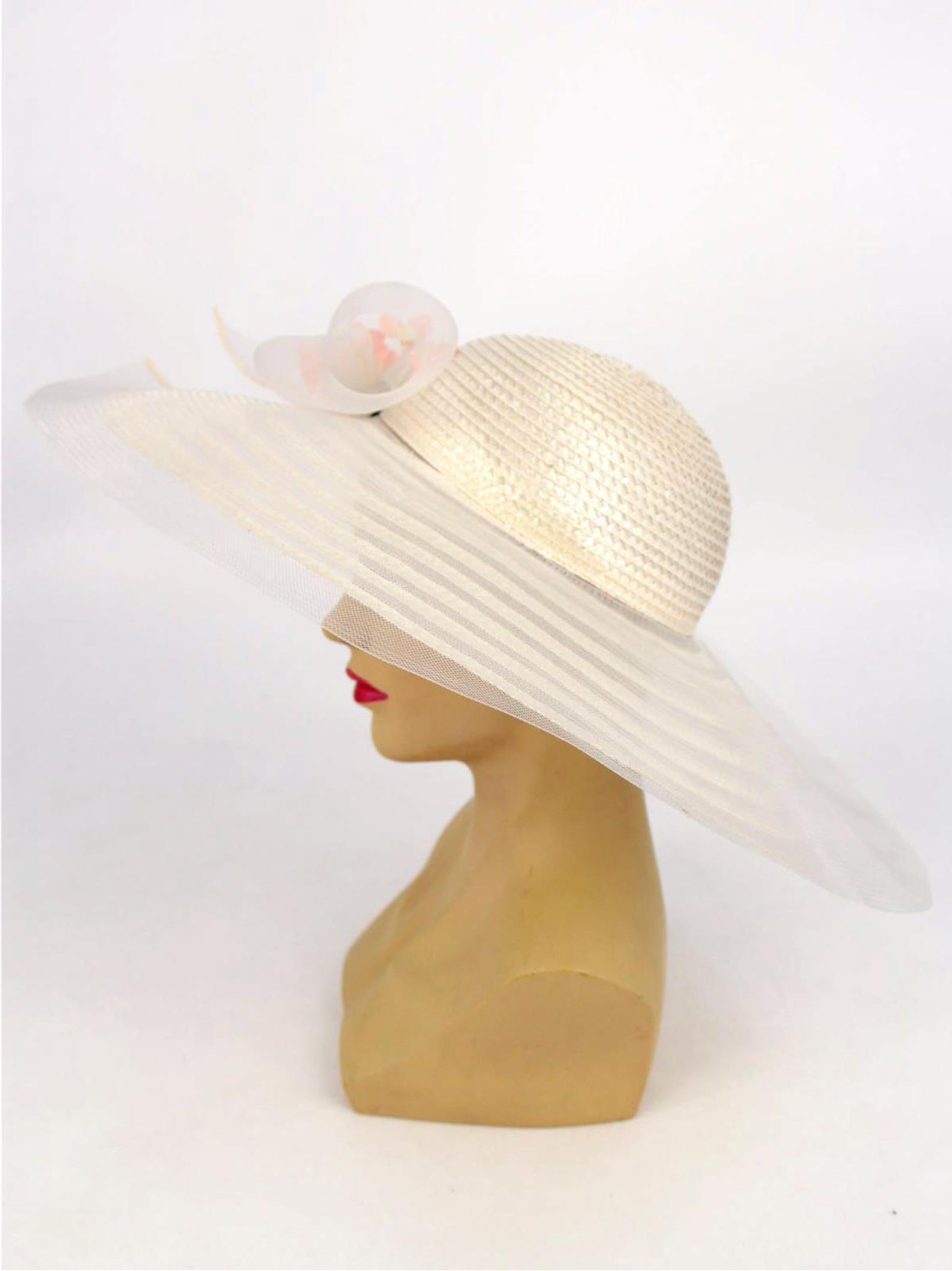 1970s Vintage White Striped Wide Brim Sun Hat Pretty Floral Decor - Etsy