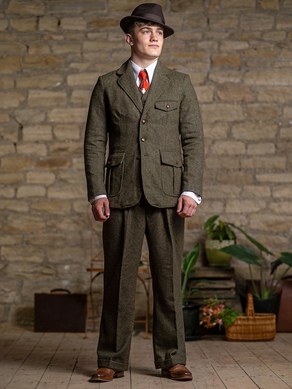 Herringbone Wool Suit - Socialite 1930s 1940s Forties… - Gem