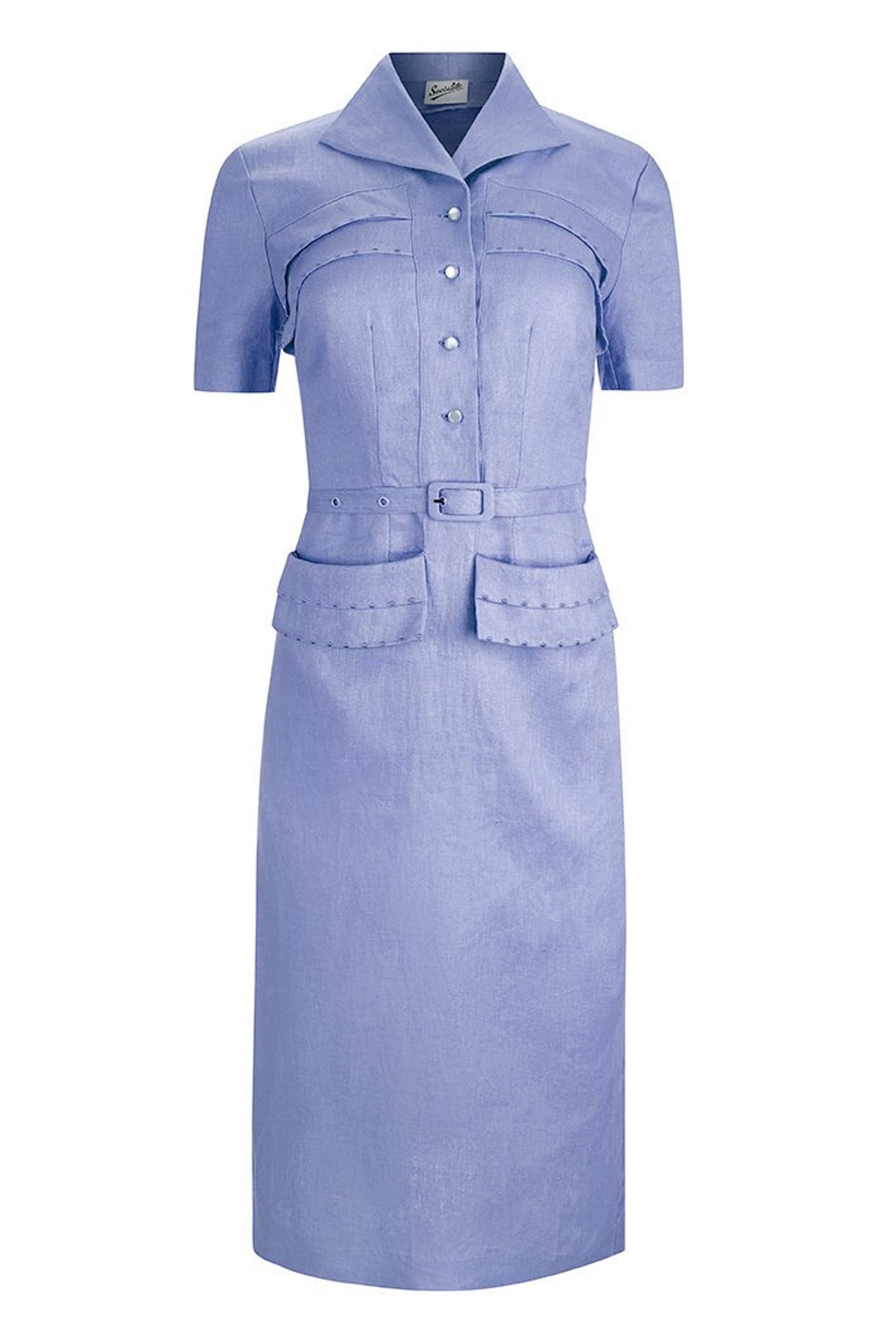 Cornflower Blue 1940s Style Linen Socialite Dress - Vintage Inspired ...