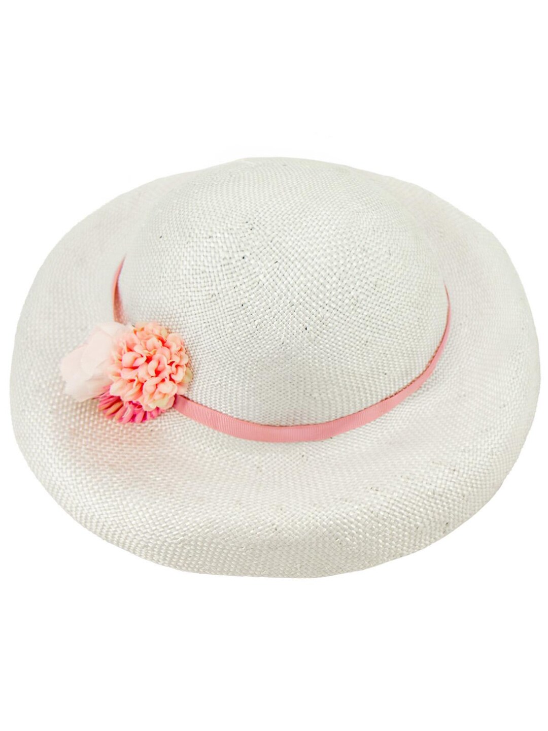 White 1940s Retro Authentic Look Straw Floral Trim Mushroom Hat ...