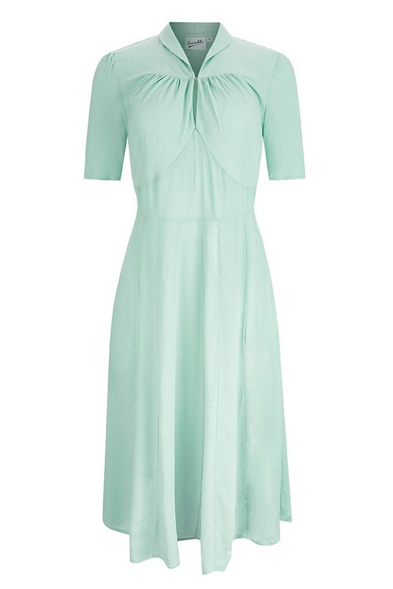 Green Forties Crepe Dress - 1940s Style Authentic Vin… - Gem