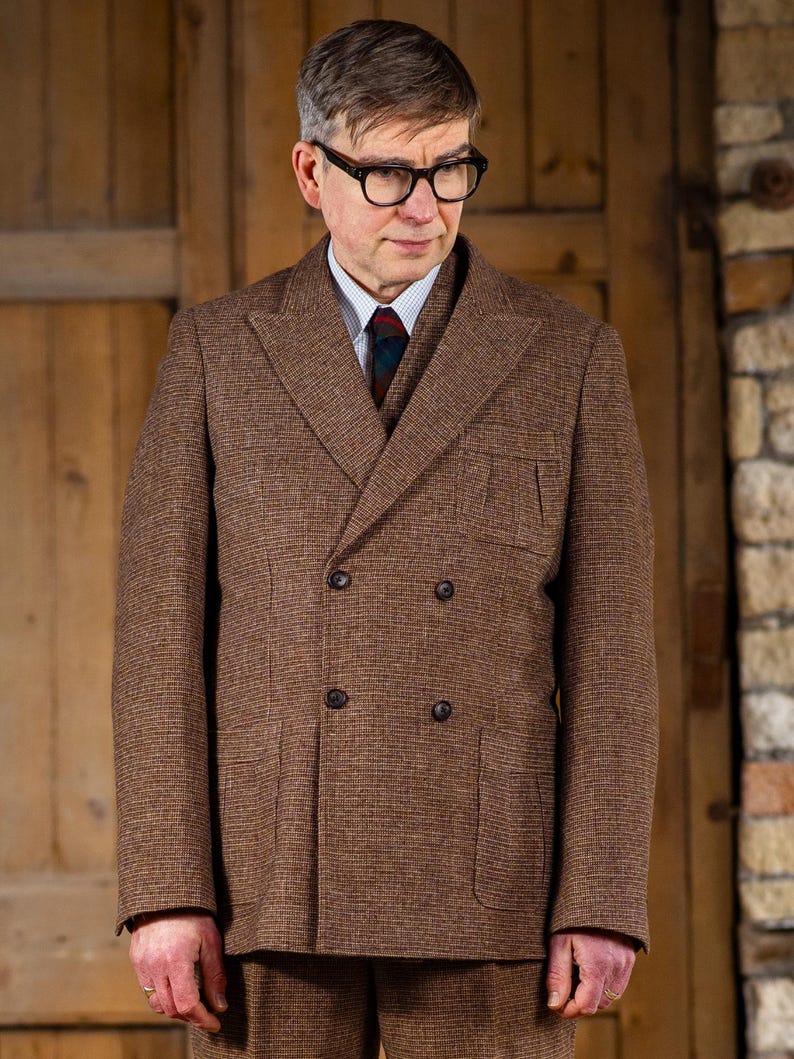 1930s 1940s Style Mens Check Tweed Jacket - Pleated Pocket - Bruar ...