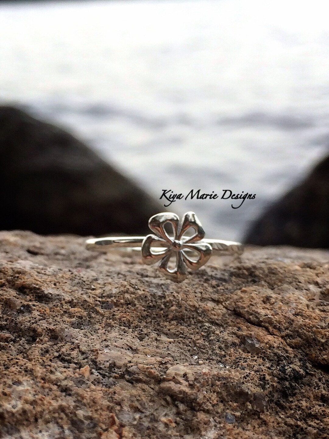 Flower Power Ring, Little Flower Ring, Skinny Band Stack Ring, Sterling ...