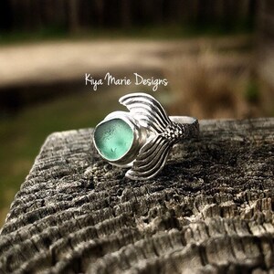 Sea Glass Mermaid Ring, Sterling Silver Mermaid Tail Ring, Mermaid ...