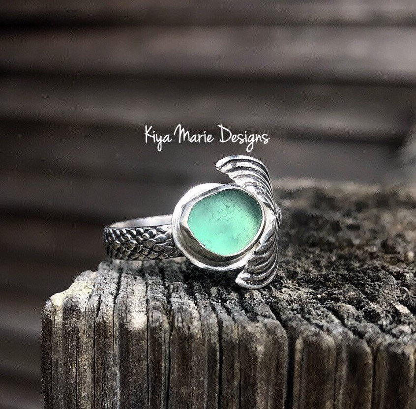 Sea Glass Mermaid Ring Sterling Silver Mermaid Tail Ring | Etsy