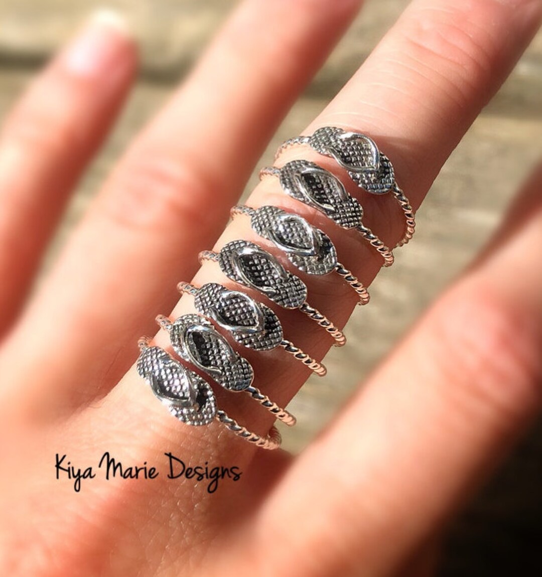 Flip Flop Ring, Skinny Band Stack Ring, Sterling Silver Argentium ...