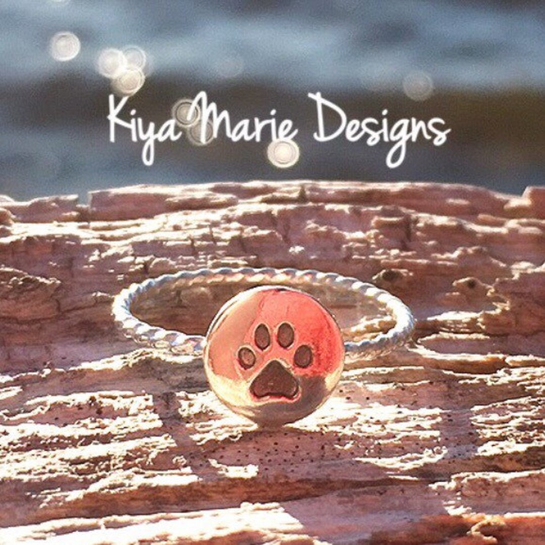 Paw Print Ring, Dog Cat Paw Ring, Skinny Band Stack Ring, Sterling ...