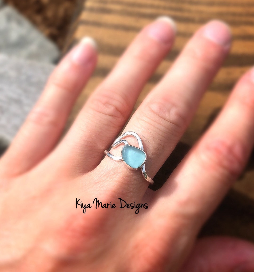 Sea Glass Wave Ring, Silver Wave Ring, Argentium Sterling Silver Wave ...