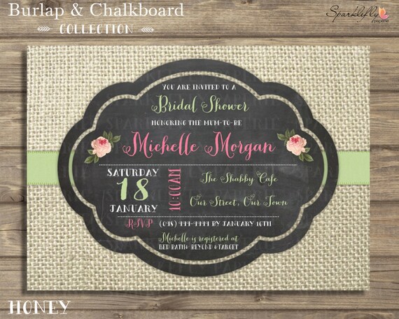 Items similar to Rustic Burlap and Chalkboard Bridal / Baby Shower ...
