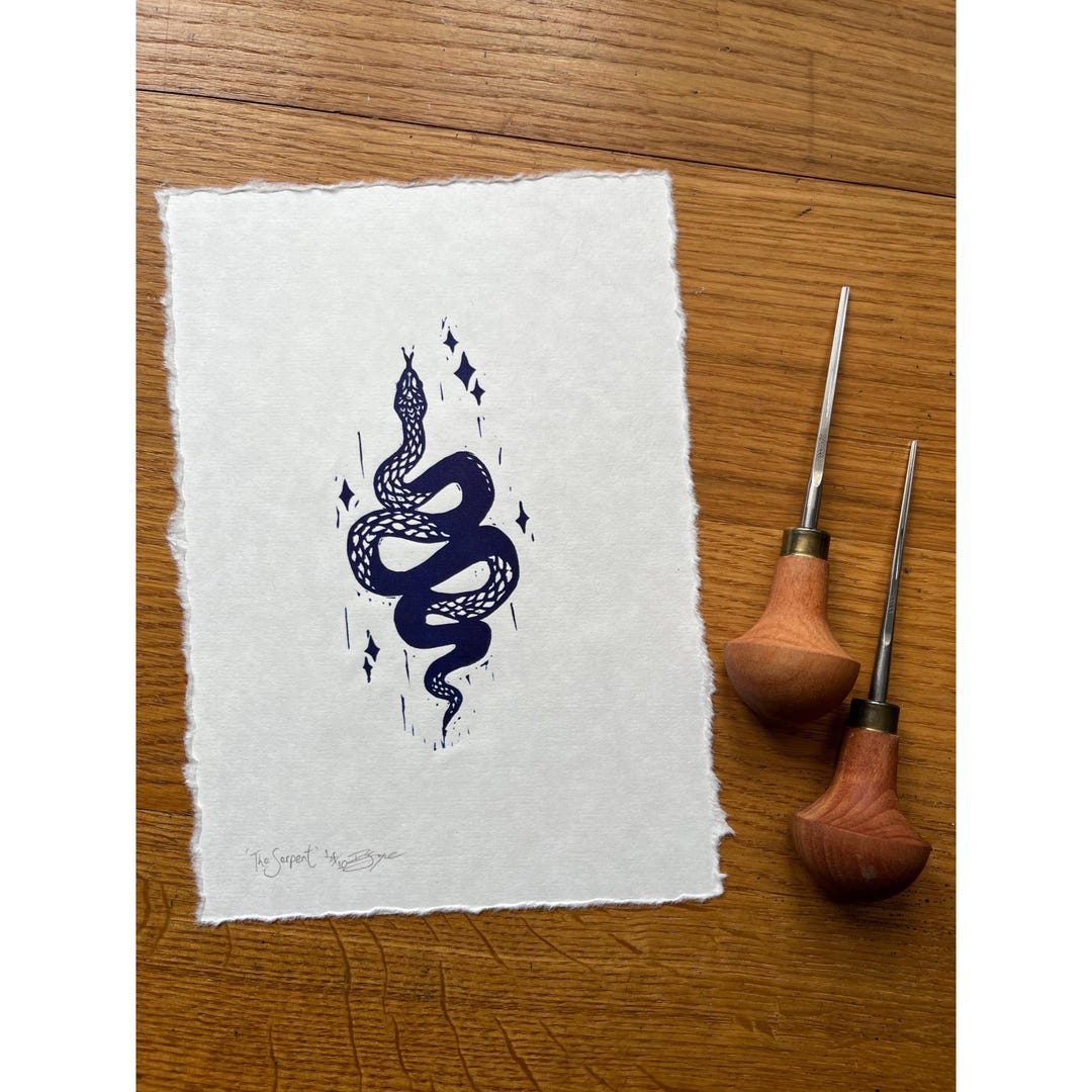 The Serpent Snake Gothic Linocut Print, Gothic Homeware, Gothic Decor ...