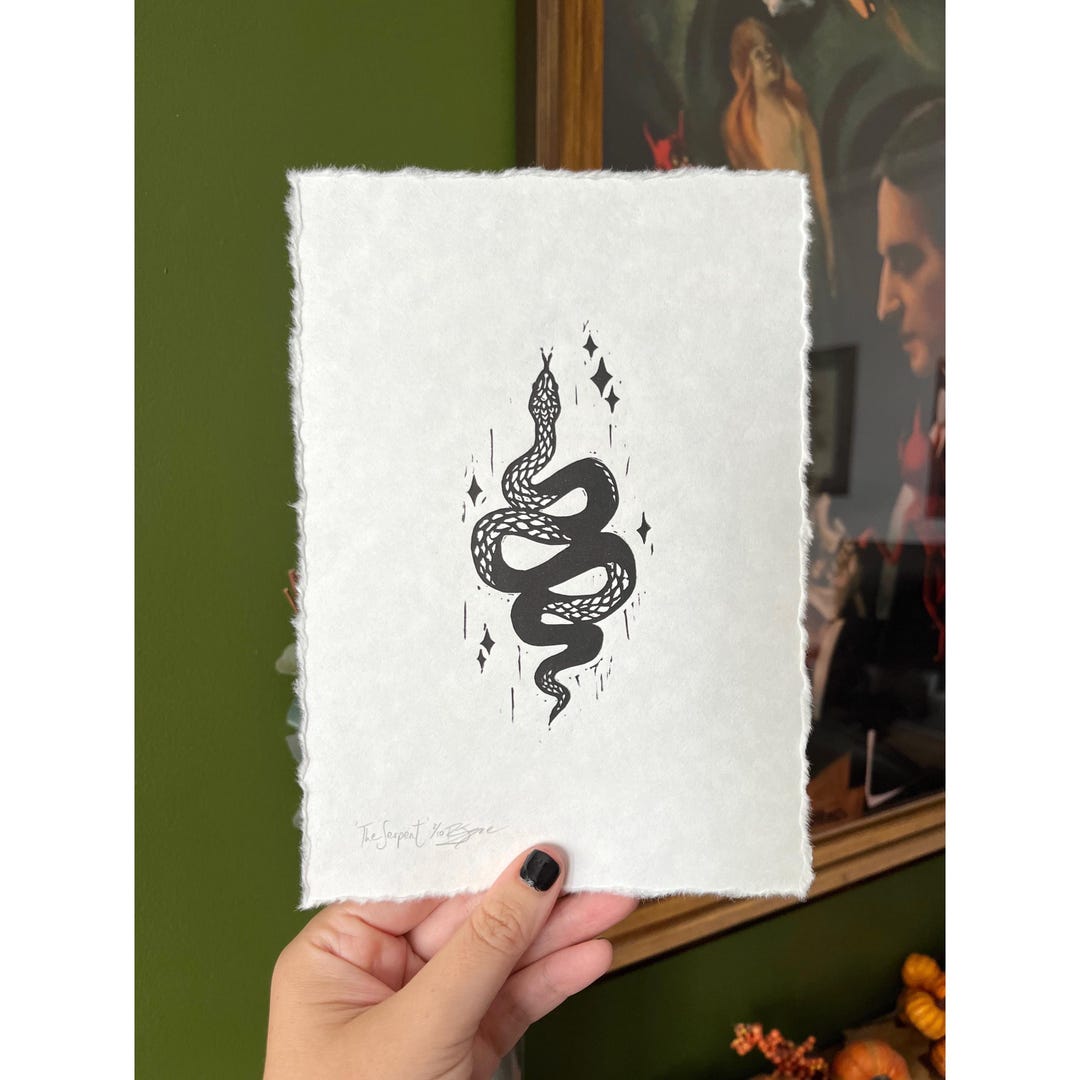 The Black Serpent Snake Gothic Linocut Print, Gothic Homeware, Gothic ...