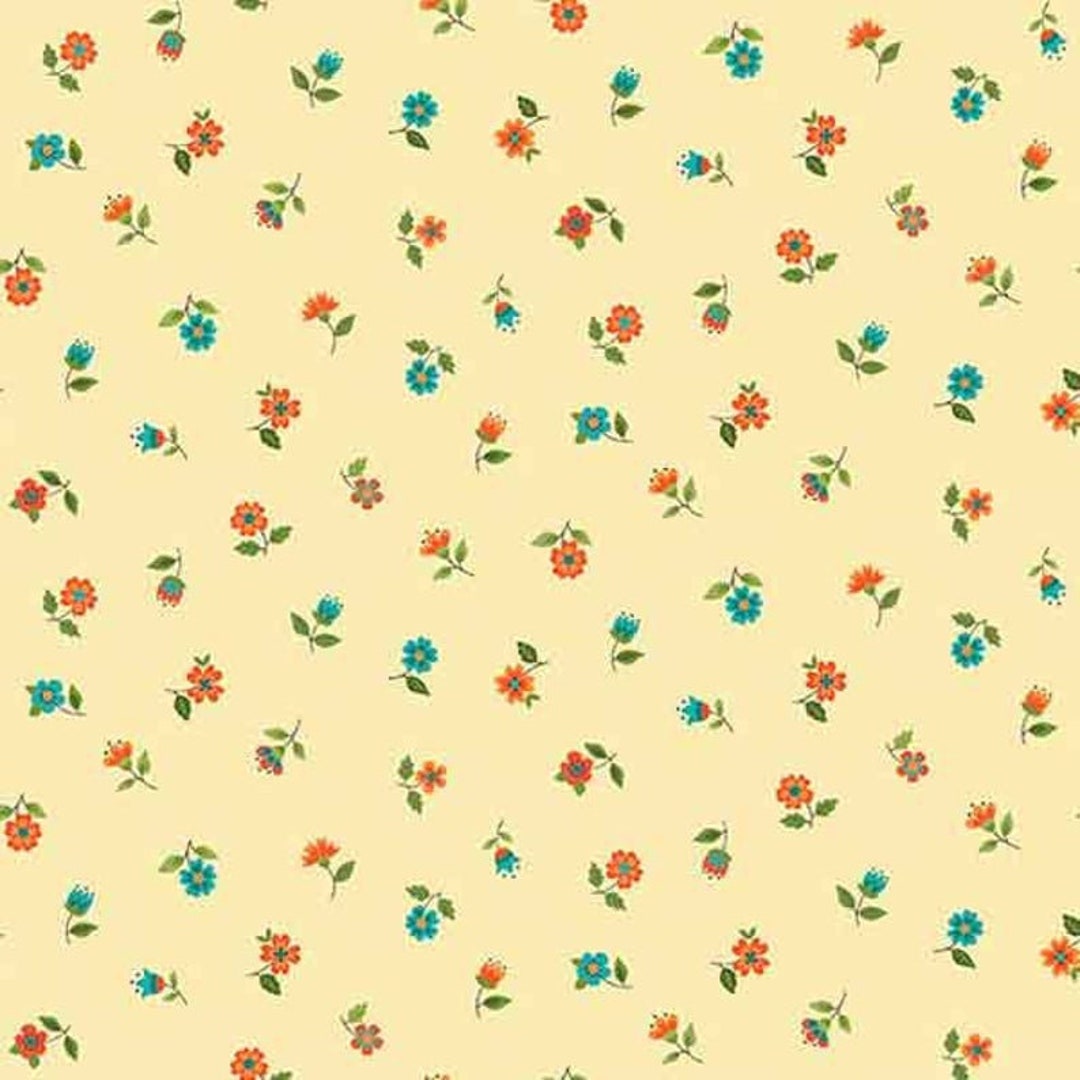 Yellow Floral Fabric, Calico Fabric, Small Print Floral, Cotton Fabric ...