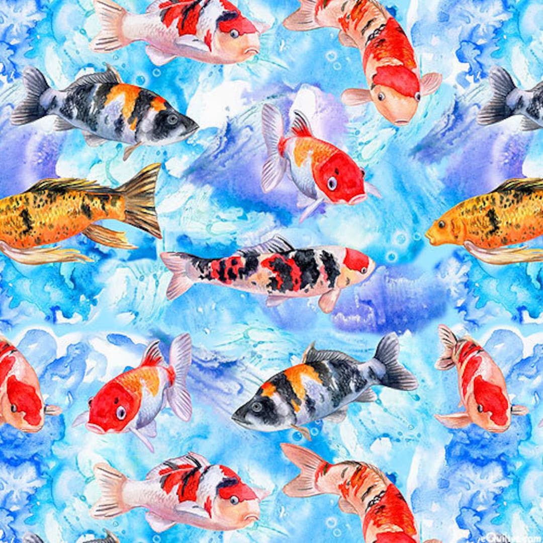 Koi Fabric, Fish Fabric, Ocean, Koi Pond Fabric, Cotton Fabric, Fabric ...