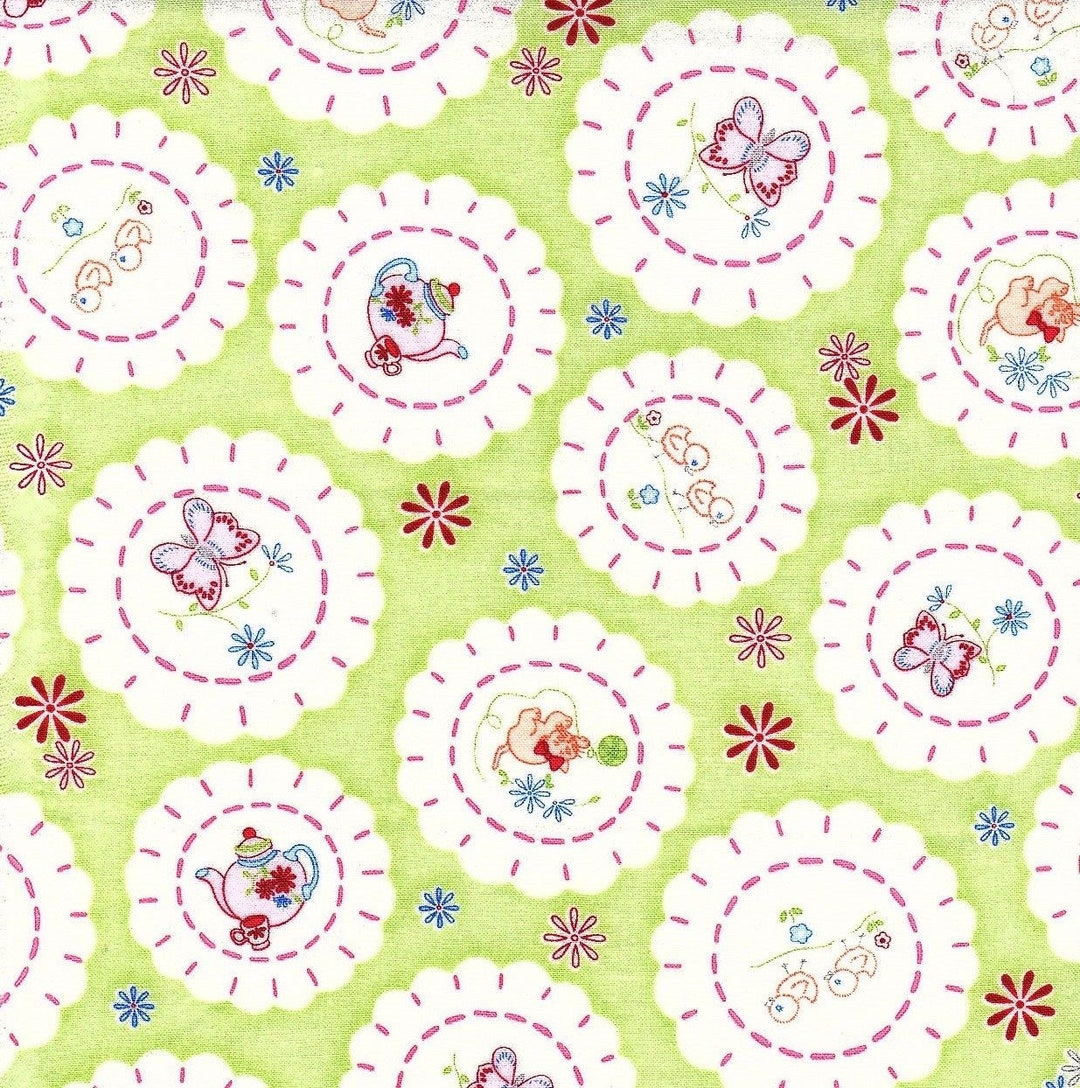 Tea Party Fabric, Playtime Fabric, Cotton Fabric, Background is More ...