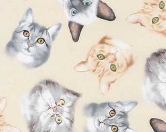 Cat print fabric | Etsy