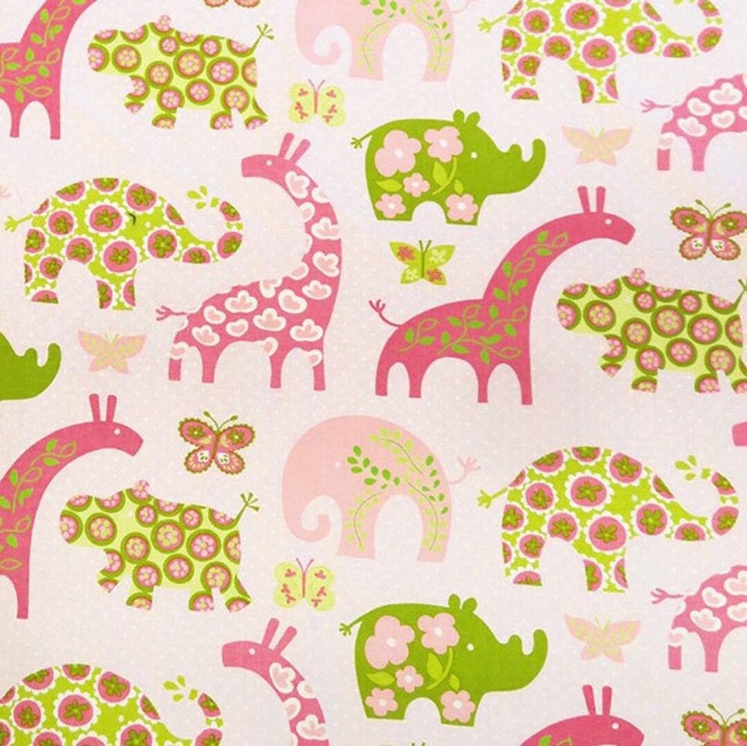 Elephant Fabric, Giraffe Fabric, Zoo Animal Fabric, Large Print, Girl ...
