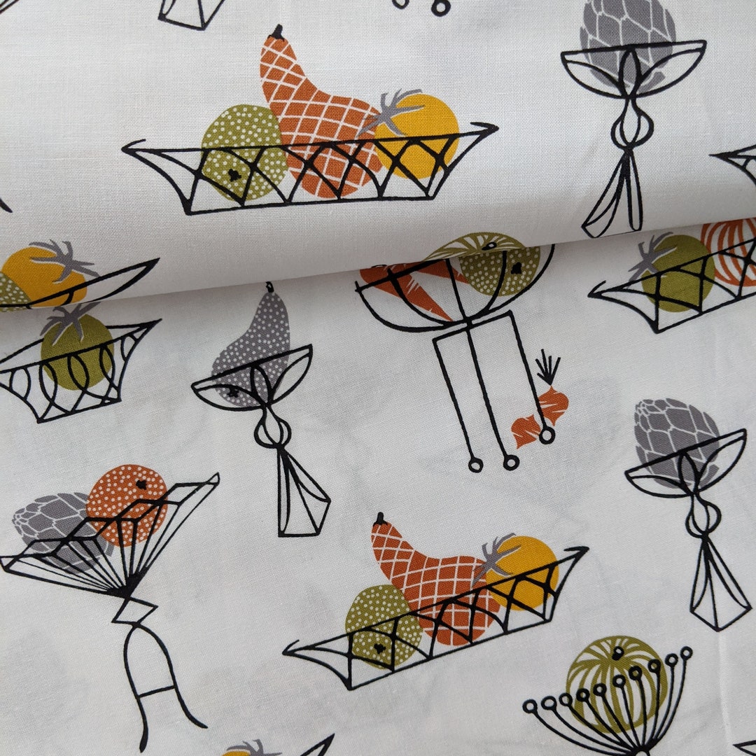 Retro Kitchen Fabric, Fabric by the Yard, Cotton Fabric, Kitschy ...