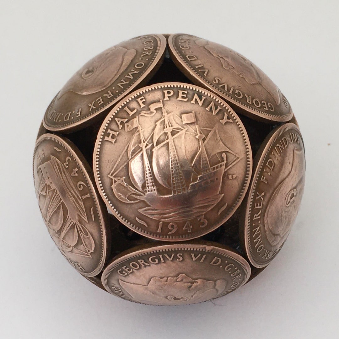 British Big Old Bronze Half Penny Coin Ball . Various Dates Available ...