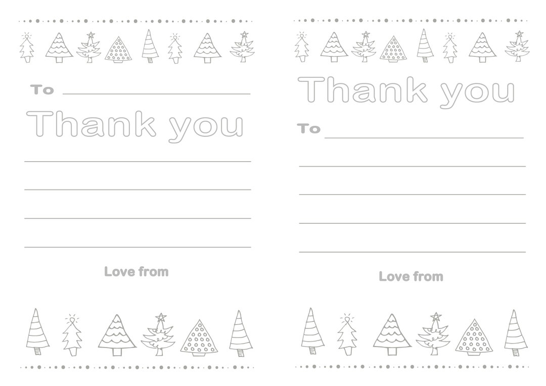 Printable Christmas Tree Coloring Thank You Notes (digital Download) - Etsy