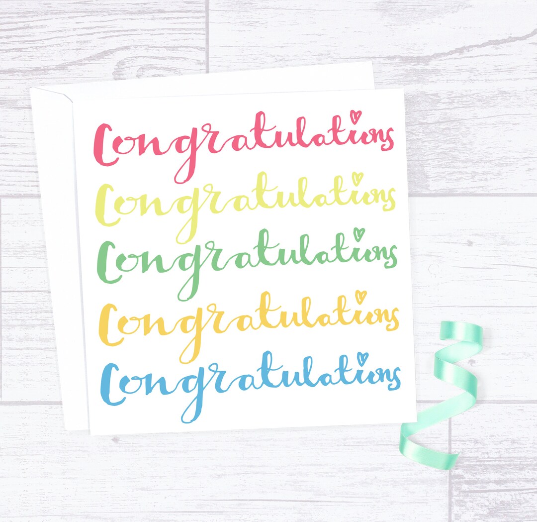 Rainbow Congratulations Typography Greeting Card - Etsy