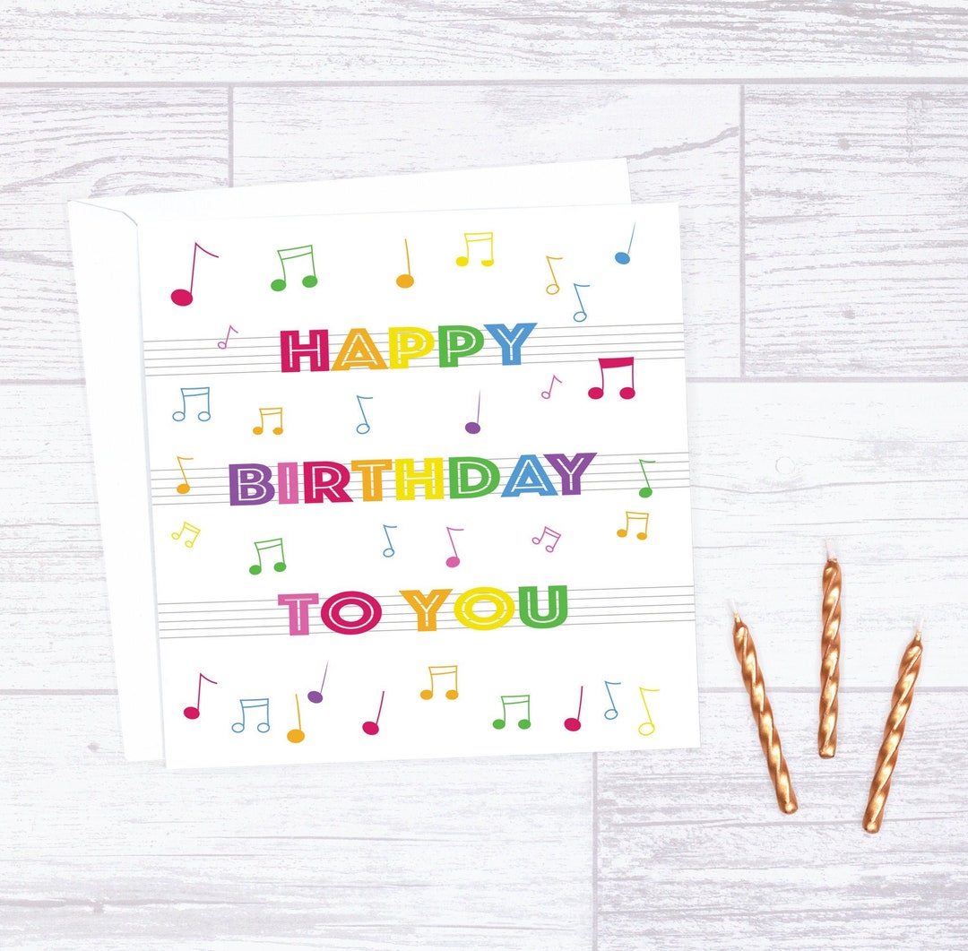 Music Notes Birthday Card - Rainbow Birthday Card - Musical Notes ...