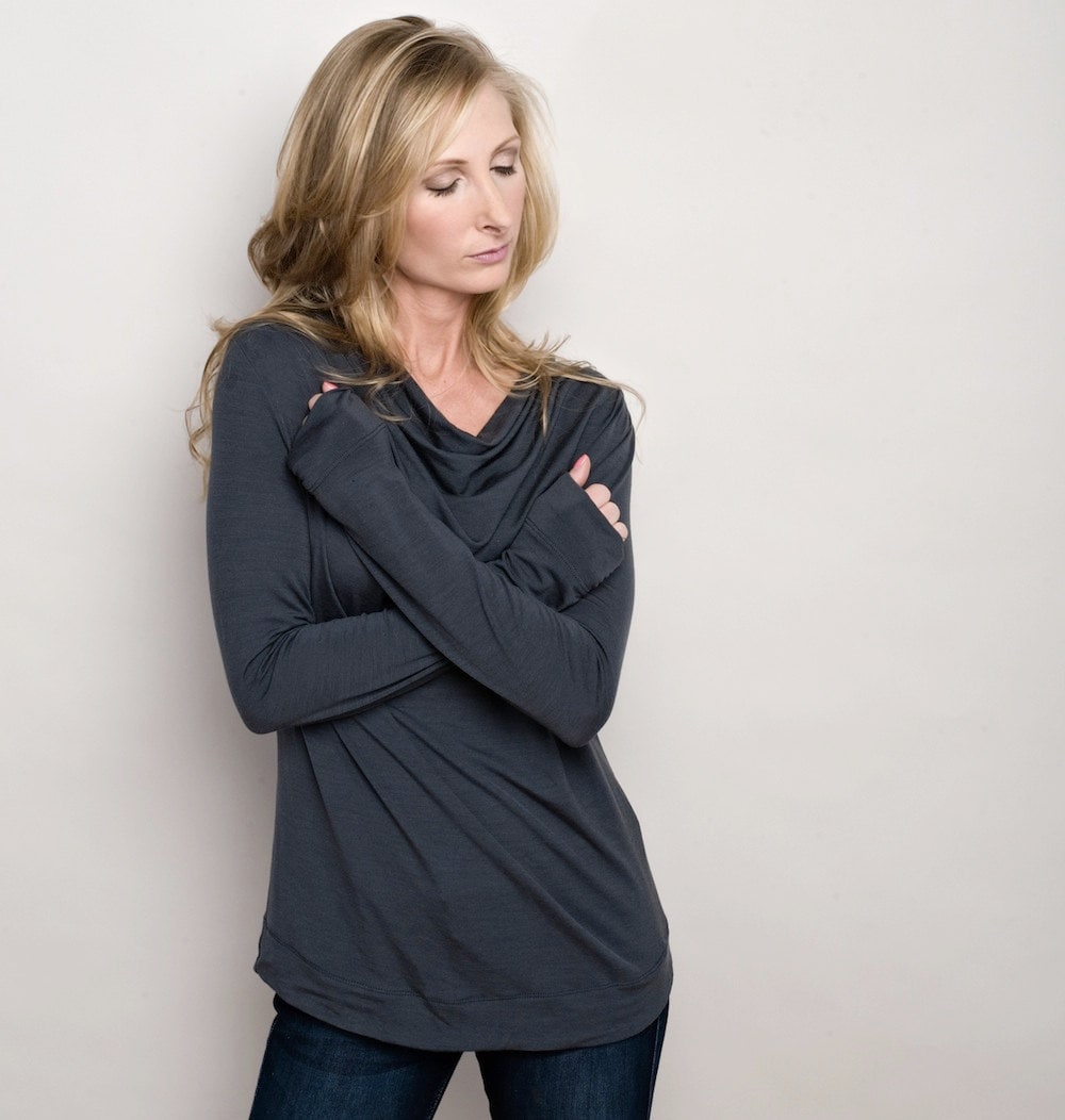 Gray Cowl Neck Long Sleeve Natural Merino Wool T-shirt Top - by Vielet ...
