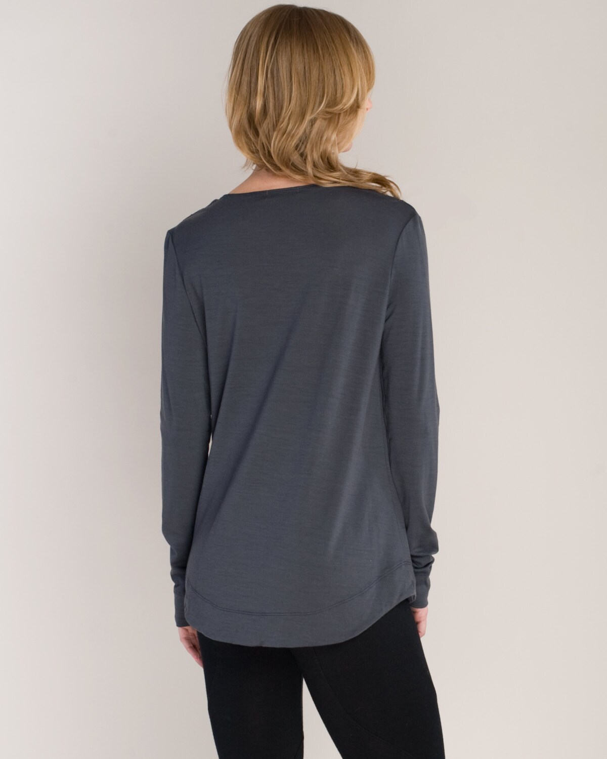 Gray Cowl Neck Long Sleeve Natural Merino Wool T-shirt Top - by Vielet ...