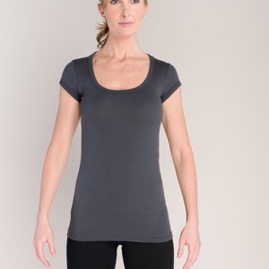 Womens Yoga Clothes - Scoop Neck Short Sleeve T-shirt - Merino Wool ...