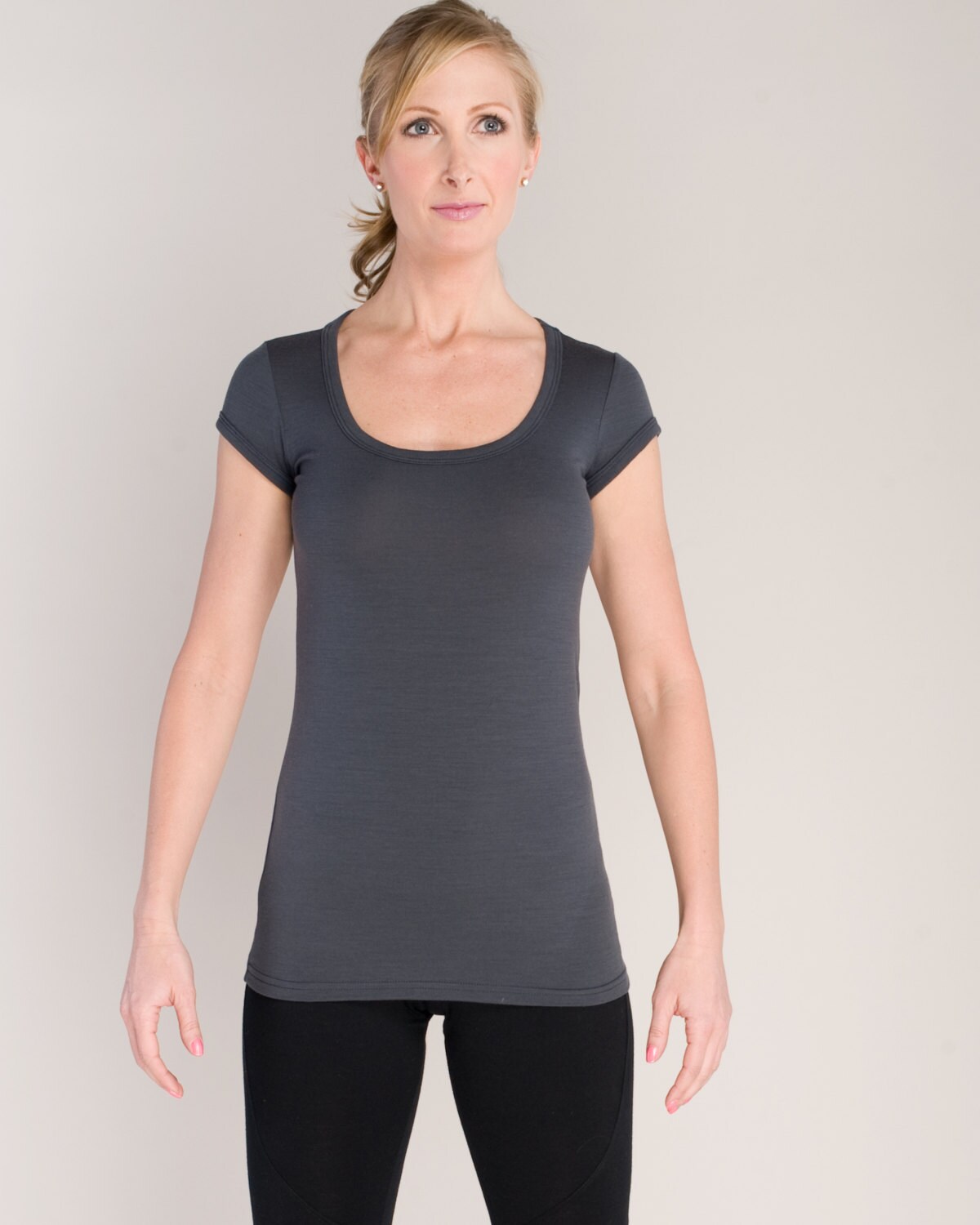 Womens Yoga Clothes - Scoop Neck Short Sleeve T-shirt - Merino Wool ...