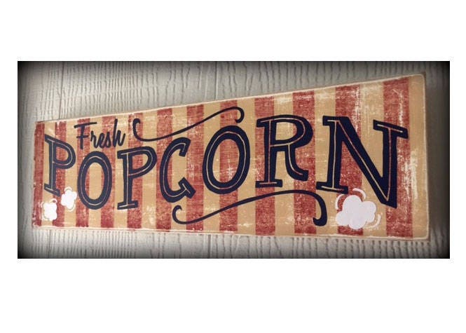 Hand Painted Fresh Popcorn Sign: Rustic Home Theater Decor - Etsy