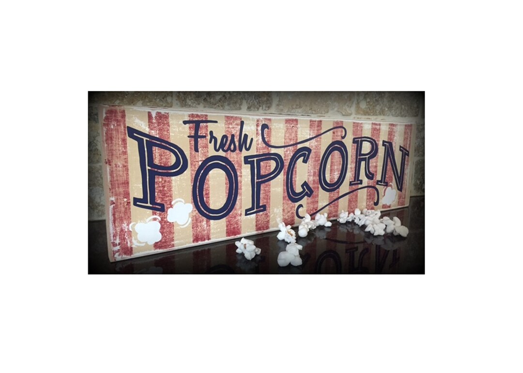 Fresh Popcorn Sign, Home Theater Sign, Popcorn Decor, Rustic Wood Sign ...